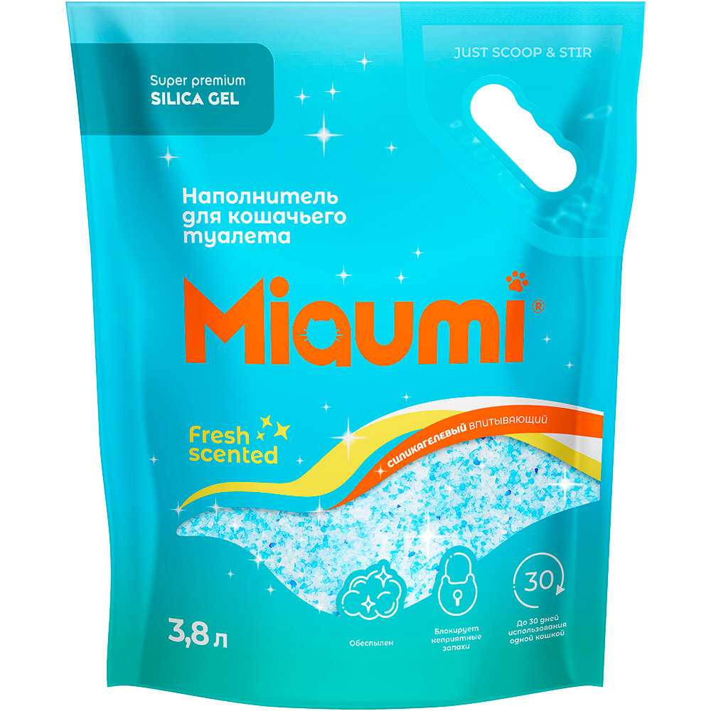 Наполнитель для кошачьего туалета Miaumi Silica Fresh Scent, силикагелевый, с ароматом свежести, 3,8 л