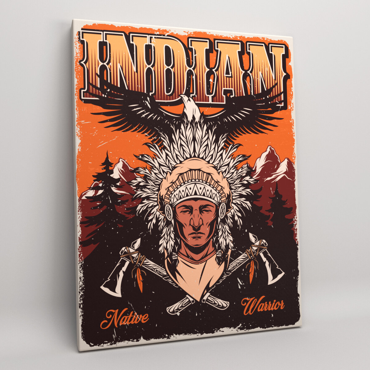 Интерьерный постер "Индеец" на холсте с подрамником, размер 45х60