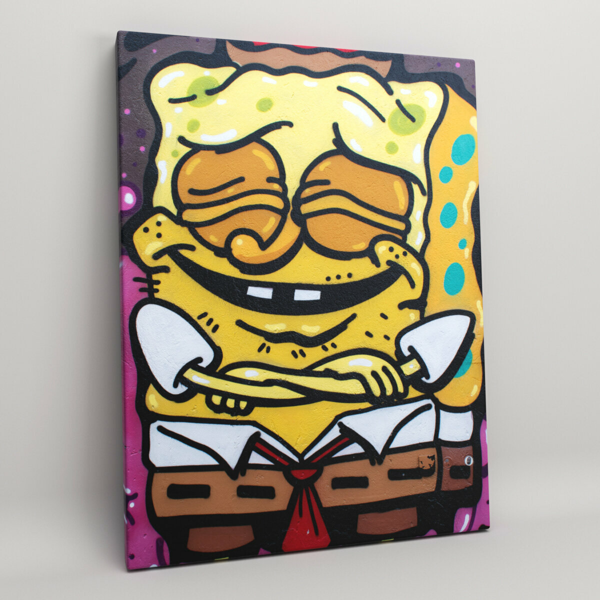 Картина на холсте (интерьерный постер) "Спанч Боб" граффити, стрит- арт, с деревянным подрамником, размер 30x40 см