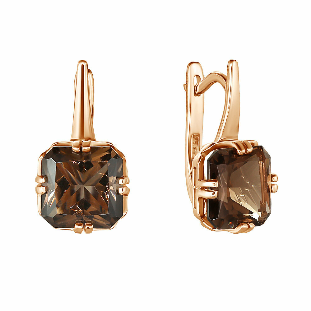 Серьги, красное золото, 585 проба, раухтопаз