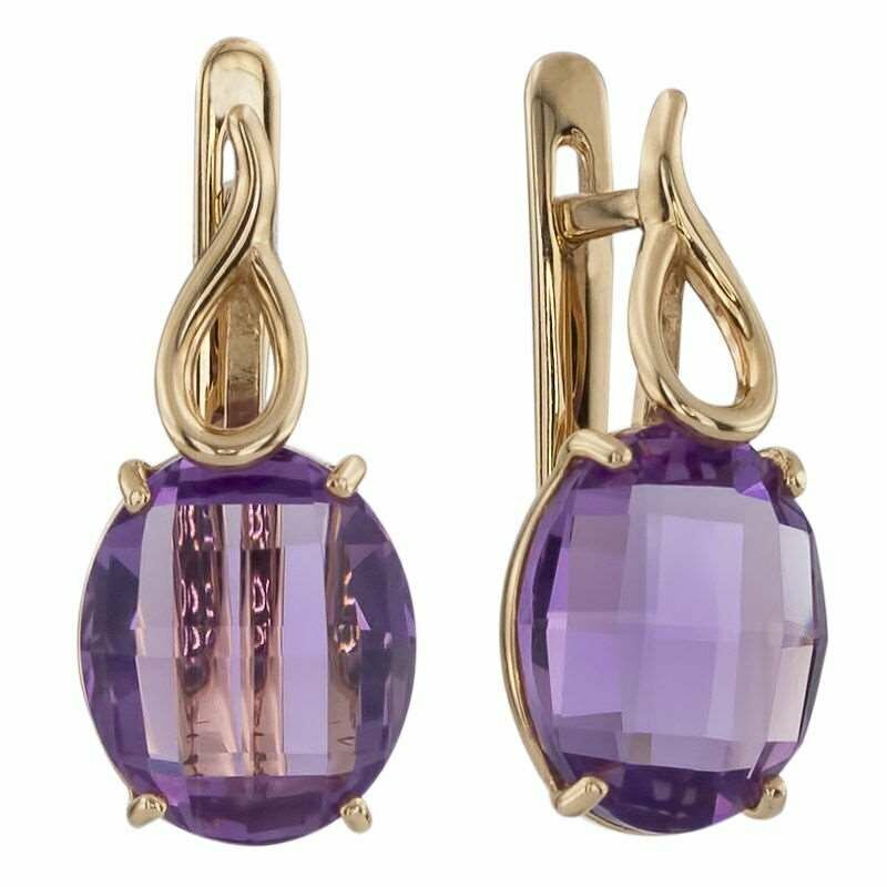 Серьги, красное золото, 585 проба, аметист