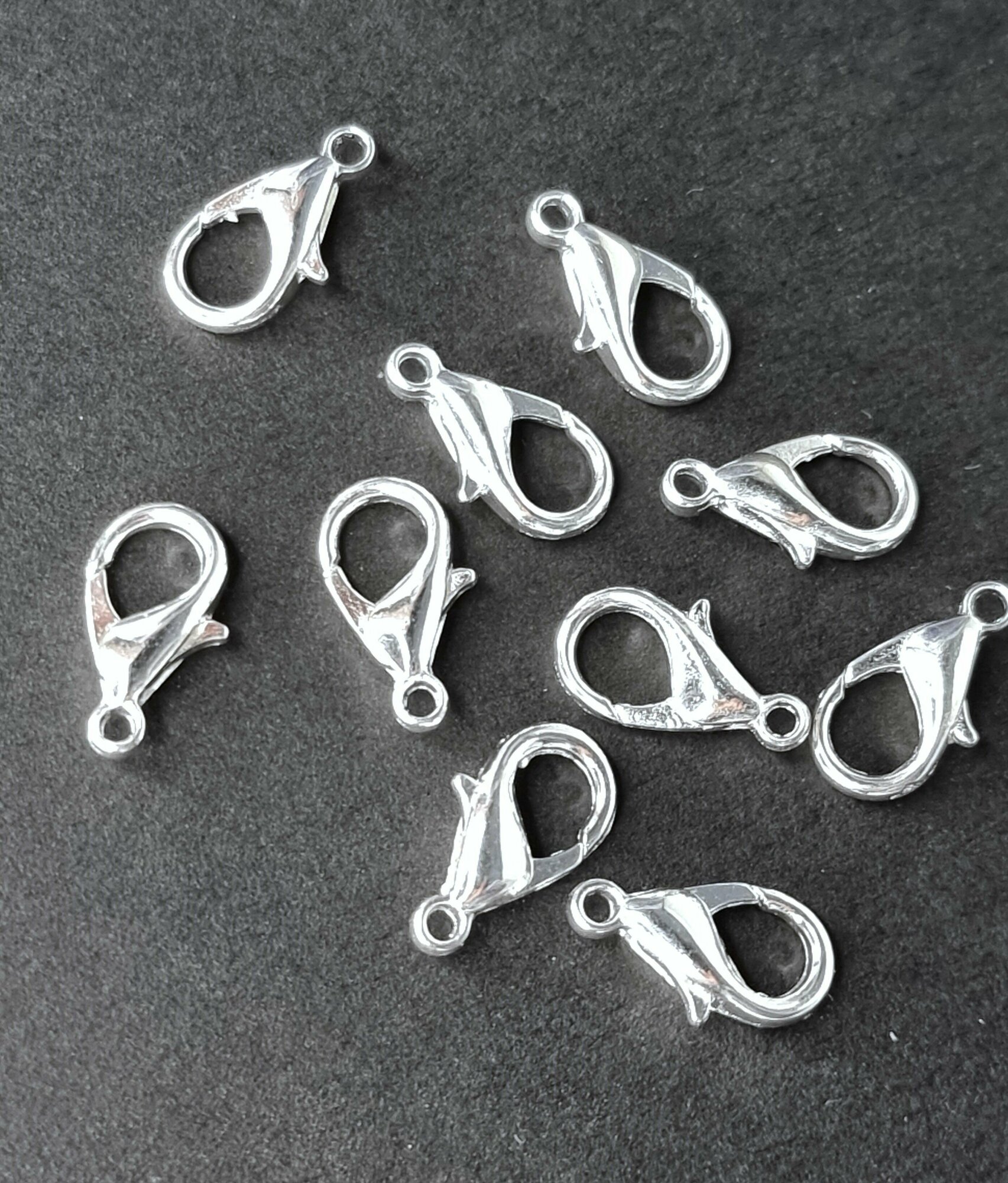 Карабины для украшений. 14х7мм. 10шт. Цвет: Светлое серебро.