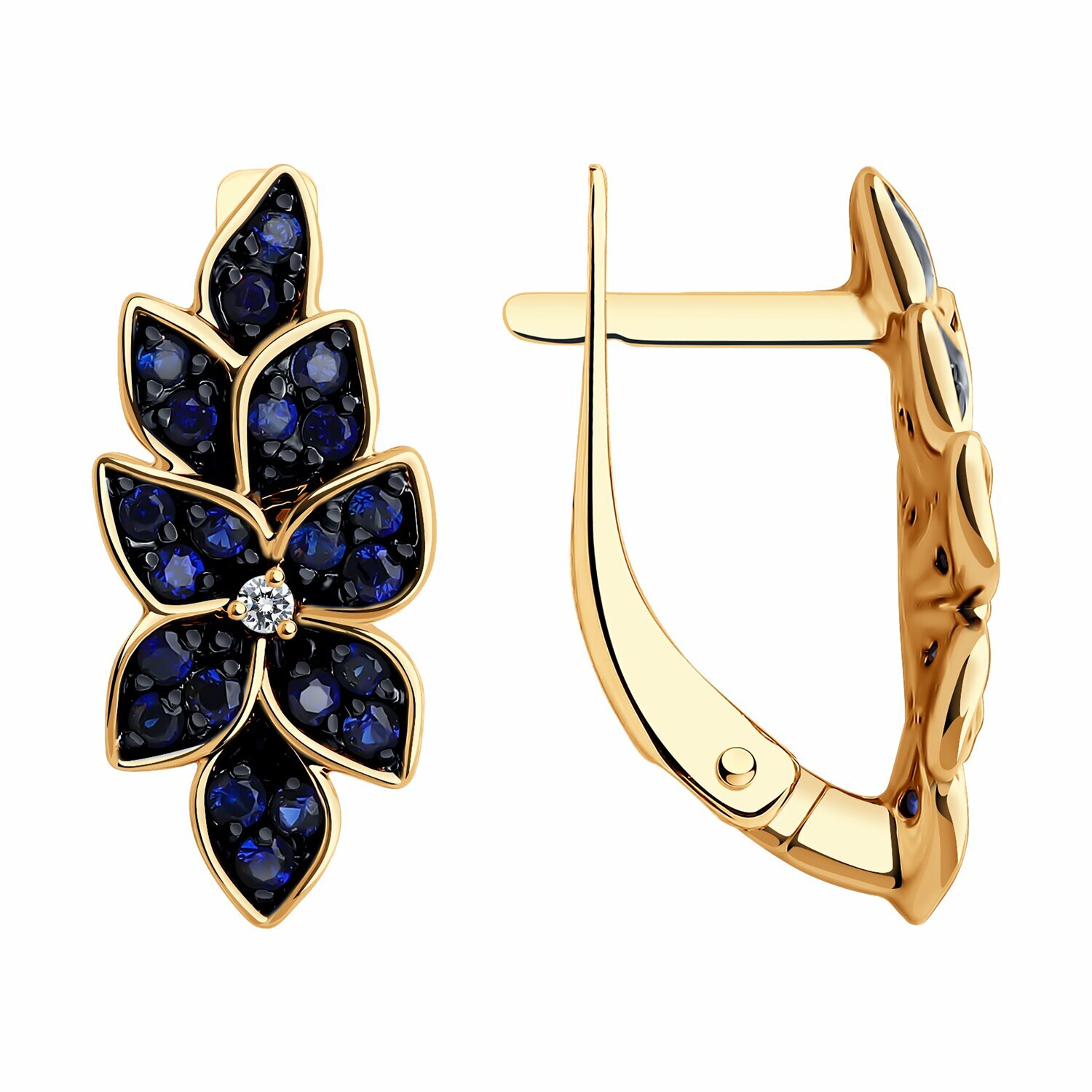 Серьги, красное золото, 585 проба, бриллиант, корунд