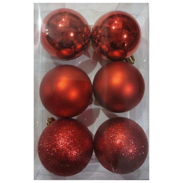 Набор шаров "Новогодний", 60 мм, пластик, красный, микс, 6 шт