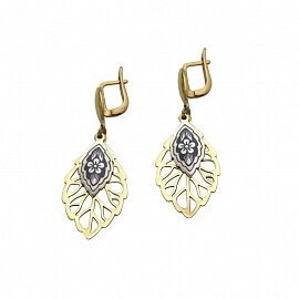 Серьги, серебро, 925 проба, чернение, золочение