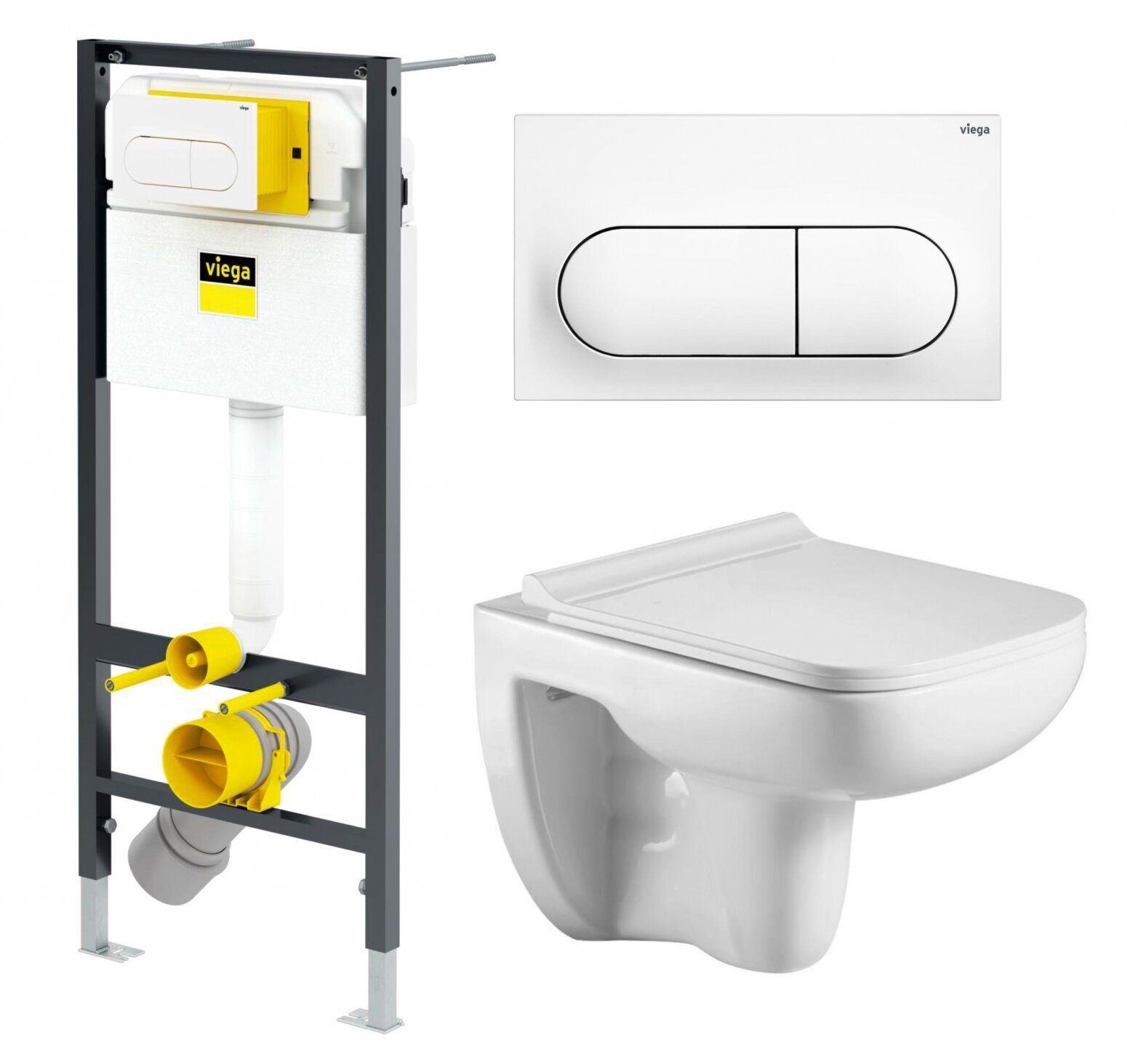 Комплект 3 в 1 инсталляция Viega Prevista 8524.11 + Подвесной унитаз WeltWasser Kehlbach 004 GL-WT + кнопка белая