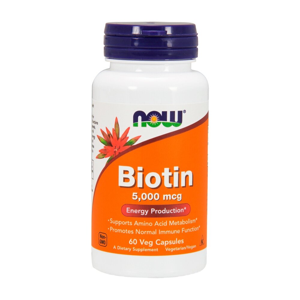 NOW Biotin, 5000 мкг / 60 капсул вегетарианских