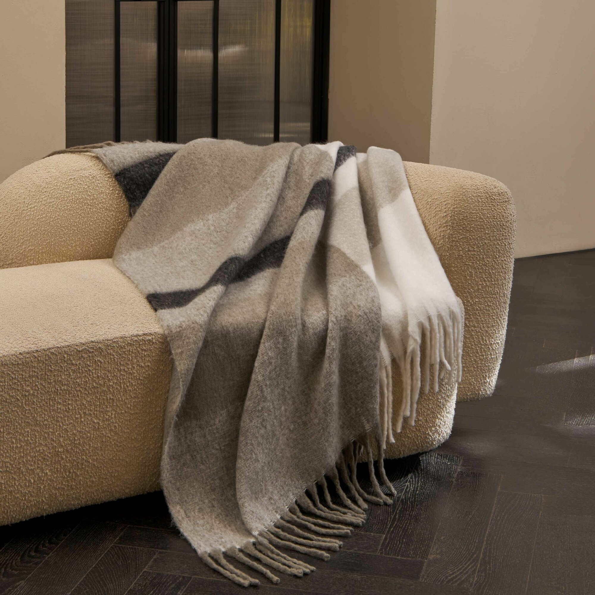 (W)Плед, 150х170 см, с бахромой, акрил, серый, Клетка, Hazel