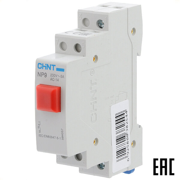 Выключатель кнопочный 584057 NP9-01/2 230В 6А 1р красная без фиксации без подсветки CHINT