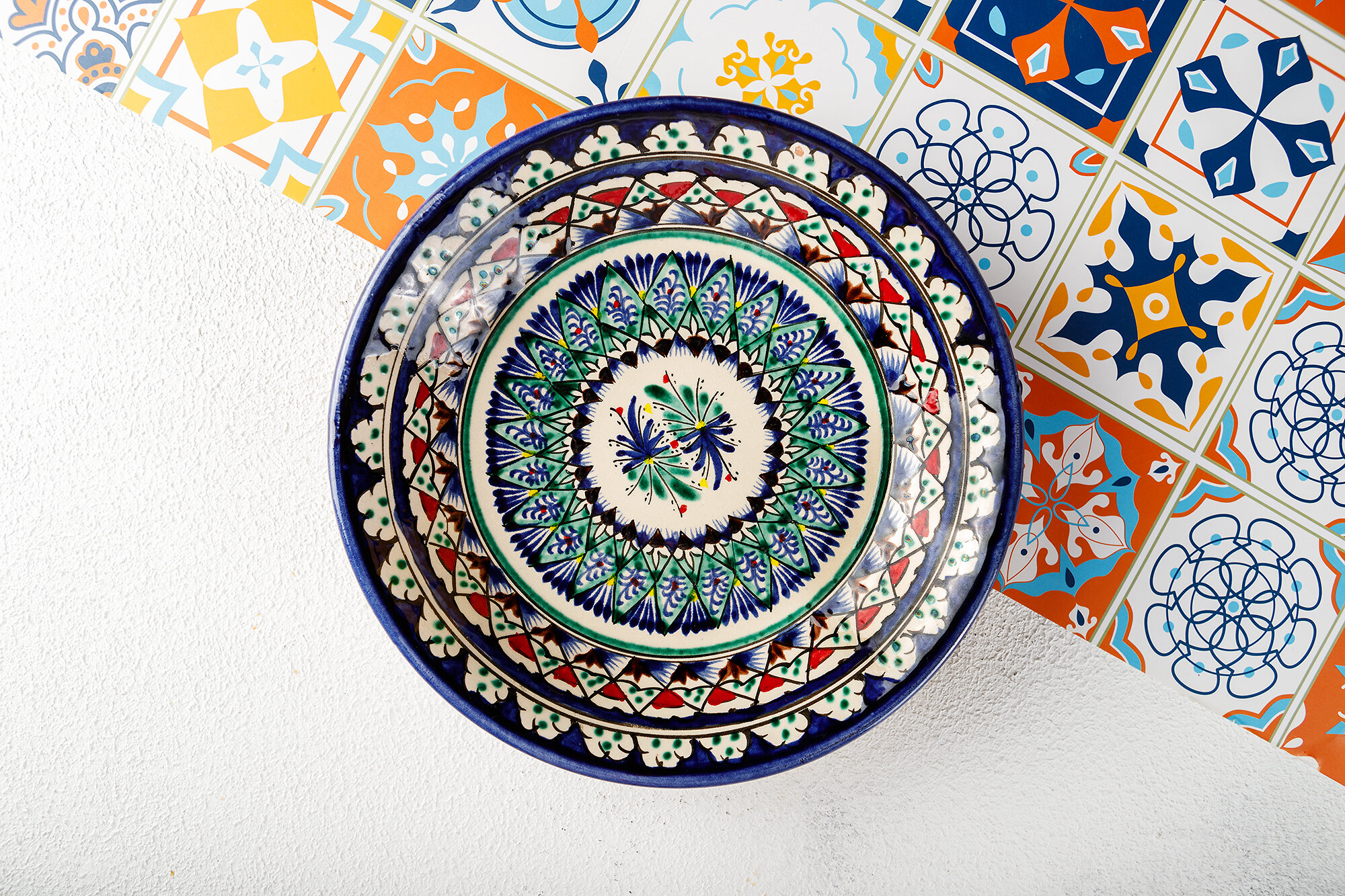 Тарелка узбекская 19 см - 6 шт (Риштан синий)