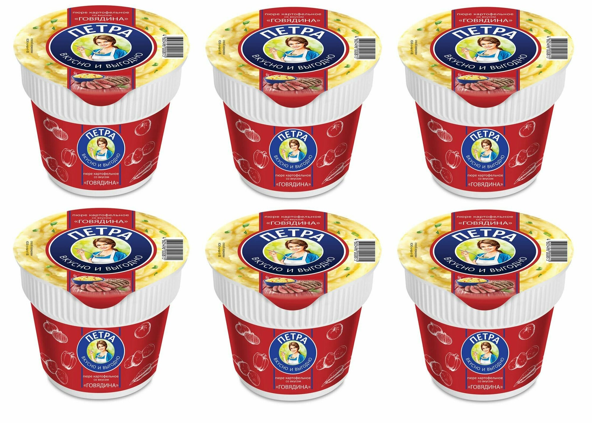 Пюре картофельное роллтон петра со вкусом говядина 35 г стакан 6 штук
