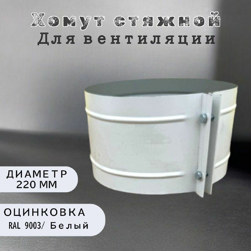 Хомут стяжной для вентиляции, для дымохода, d-220 мм, 9003/белый