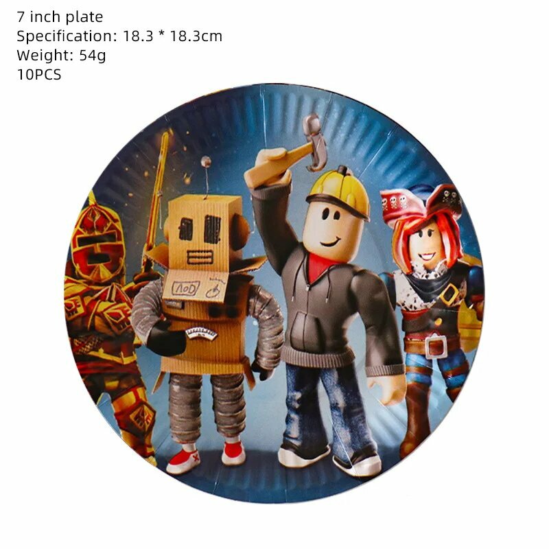Набор декора Roblox для дня рождения Коричневый, Plate-10pcs-9