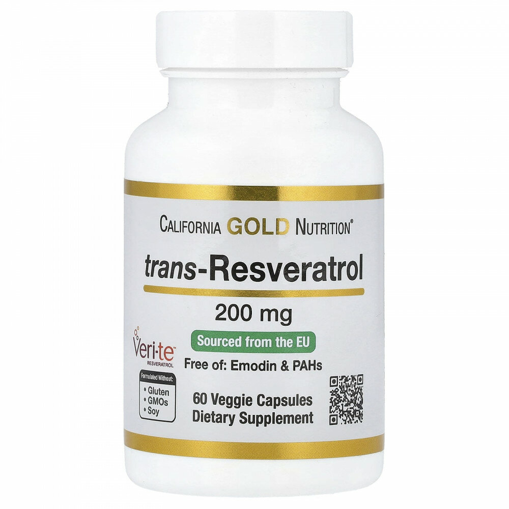California Gold Nutrition, транс-ресвератрол, итальянского происхождения, 200 мг, 60 растительных капсул
