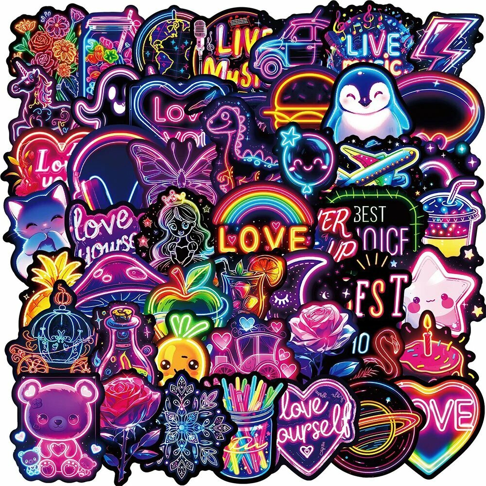 Наклейки мультяшные неоновые Cute 50PCS