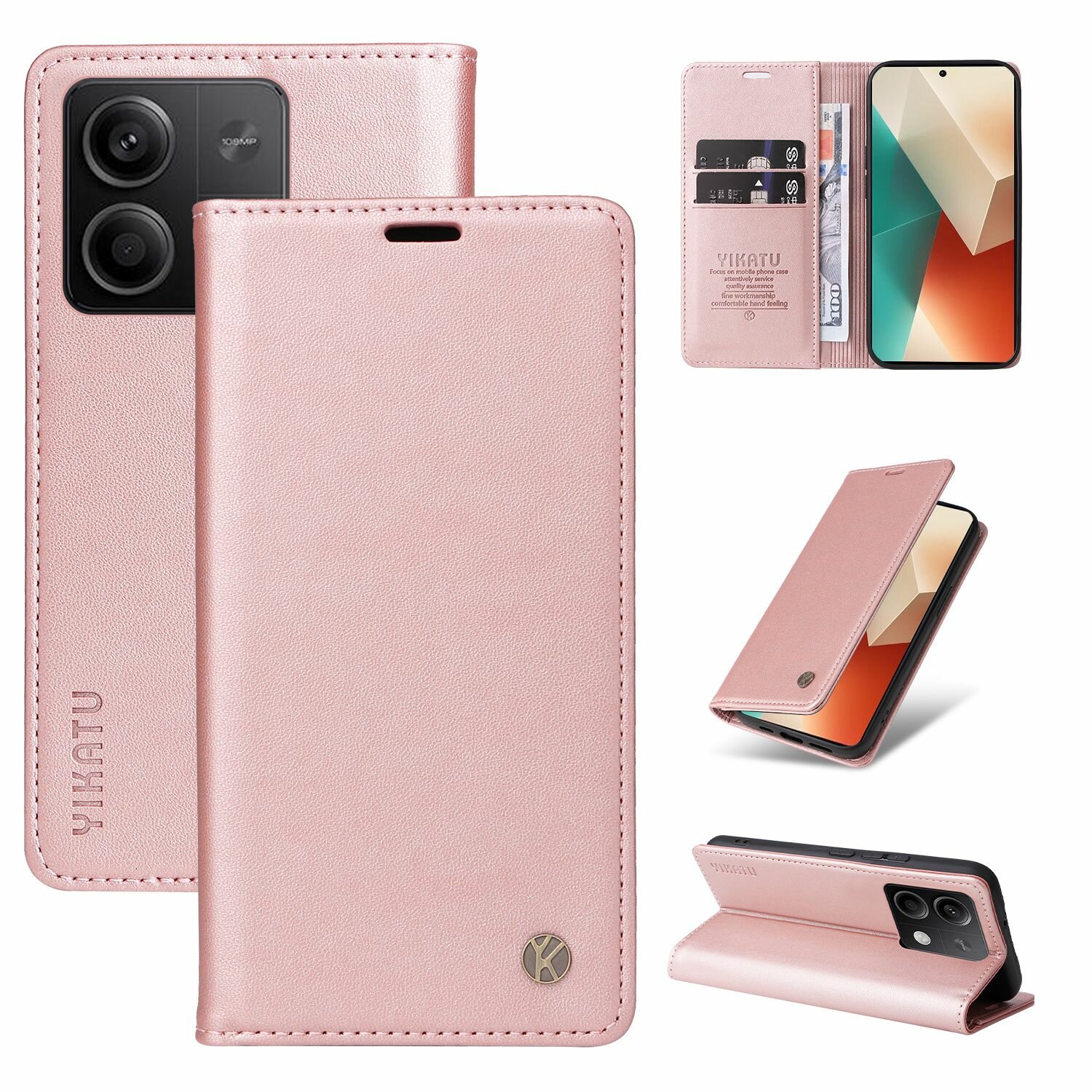 Кожаный флип-чехол для Xiaomi Redmi Note 13 5G (Редми Ноут 13 5Г) с магнитом, отделением для карт и отделением для бумажника