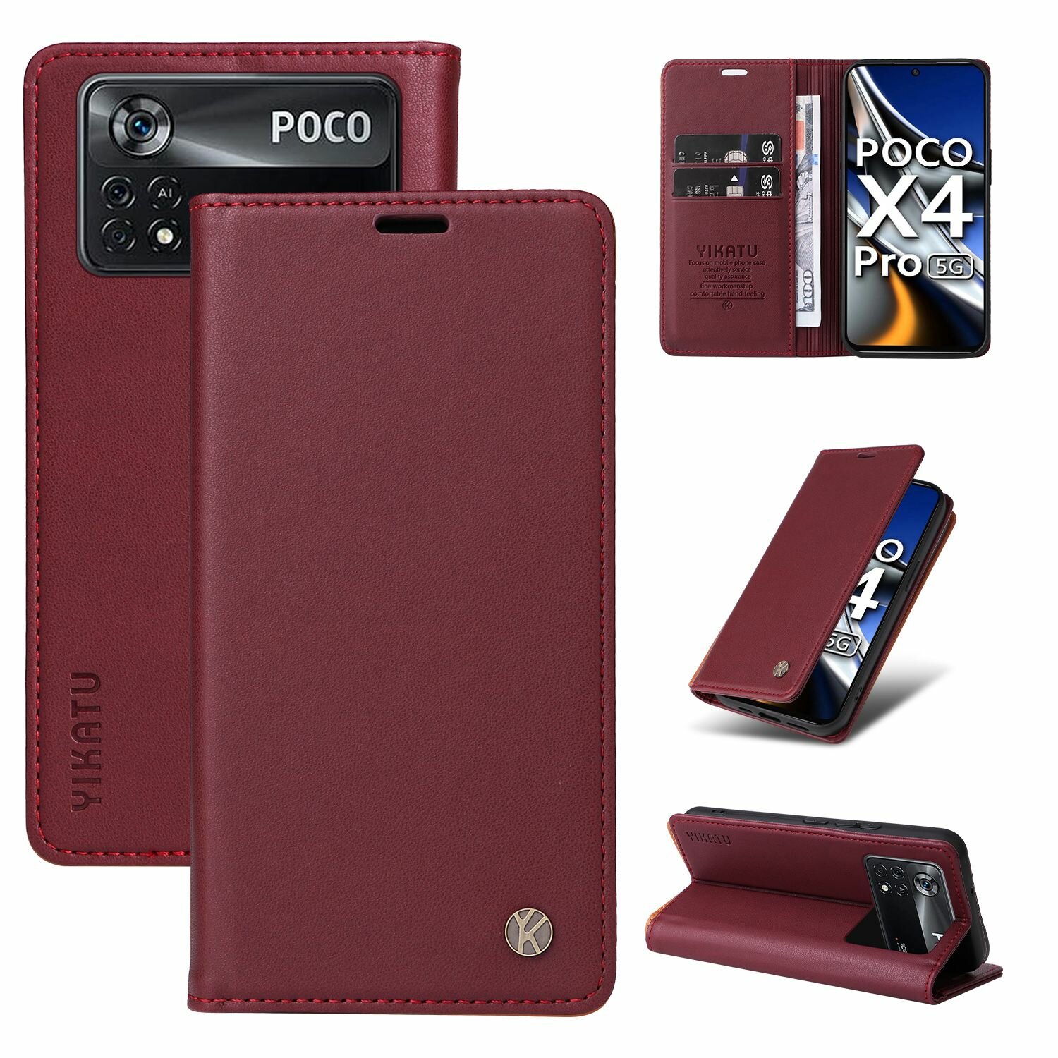 Кожаный флип-чехол для Xiaomi poco X4 Pro 5G (Сяоми Поко Х4 Про 5Джи) с магнитом, отделением для карт и отделением для бумажника