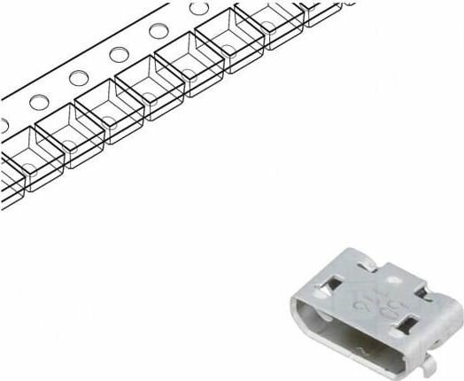 Разъем MOLEX 1050171001 Гнездо USB B micro на PCB SMT PIN: 5 горизонтальный USB 2.0 1шт