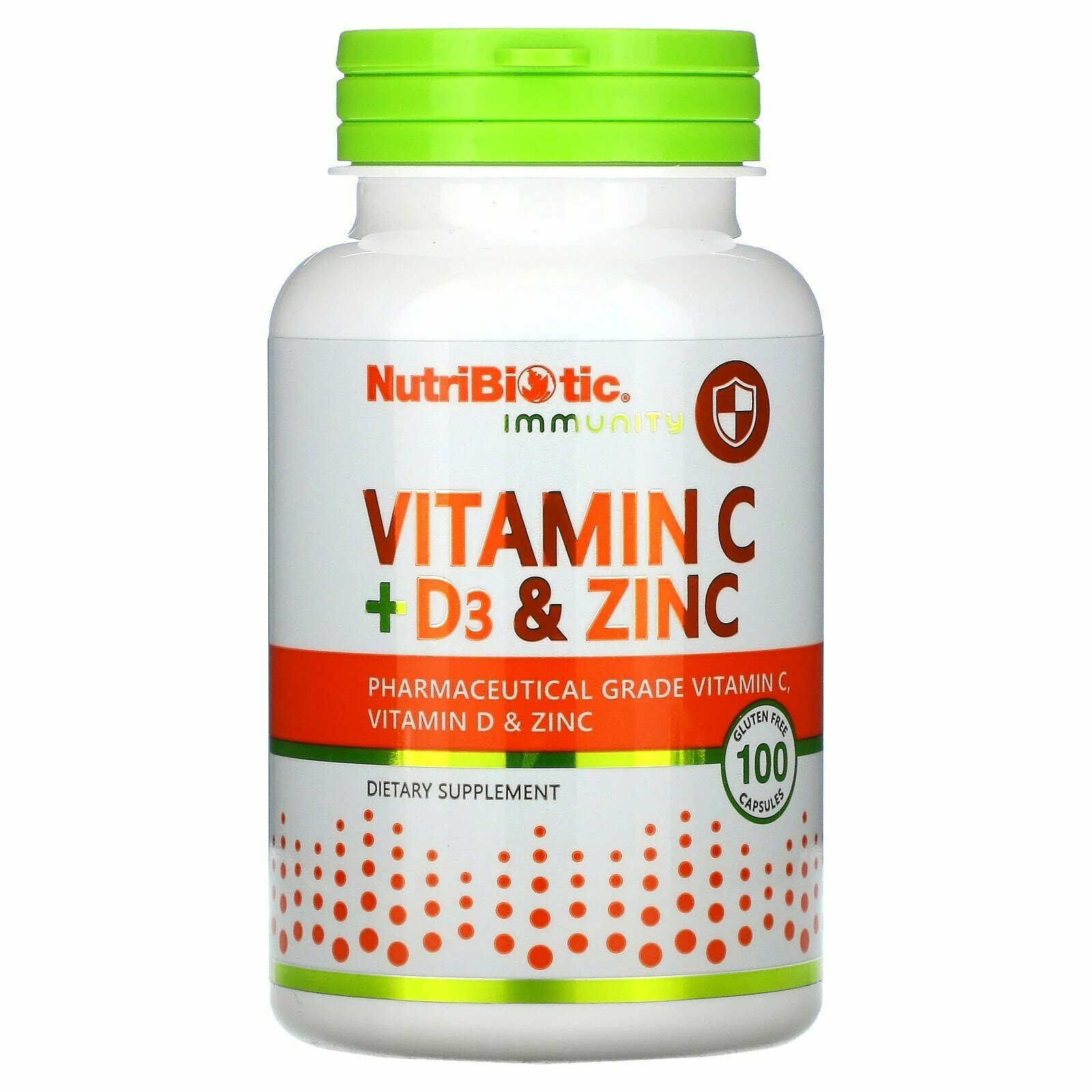 100% iHerb-NutriBiotic, Immunity, витамины C + D3 и цинк, 100 капсул