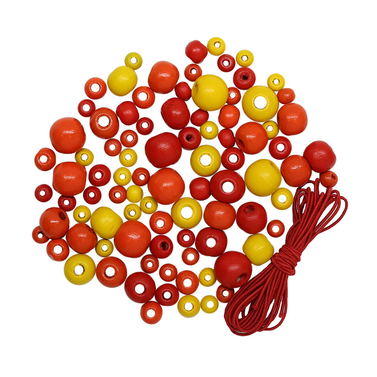 160814 Набор деревянных бусин со шнуром, красный микс, 90шт/упак, Astra&Craft