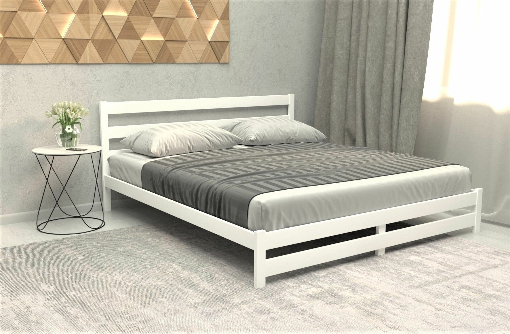 Кровать "Соня", массив берёзы, реечное основание, двухспальная, белая, 180х200 см