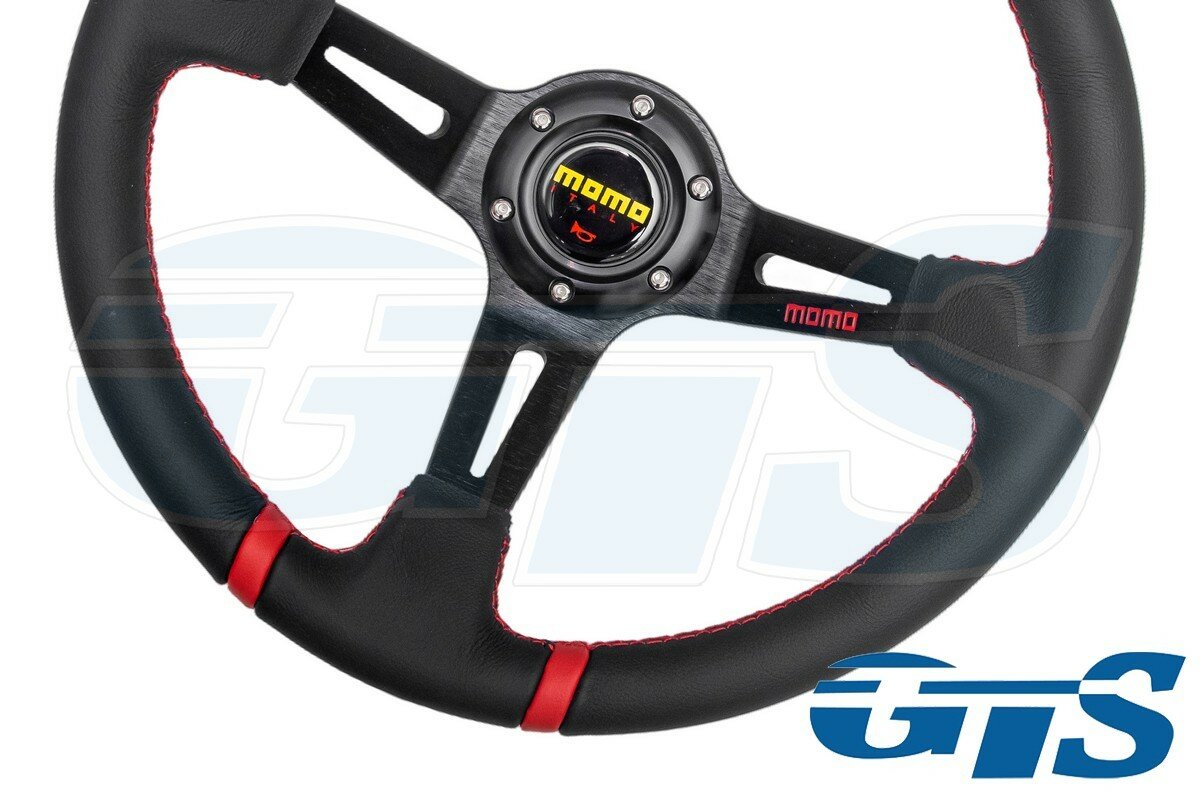 Руль момо кожа, черный (вышивка DRIFTING, красные вставки) ES-01740