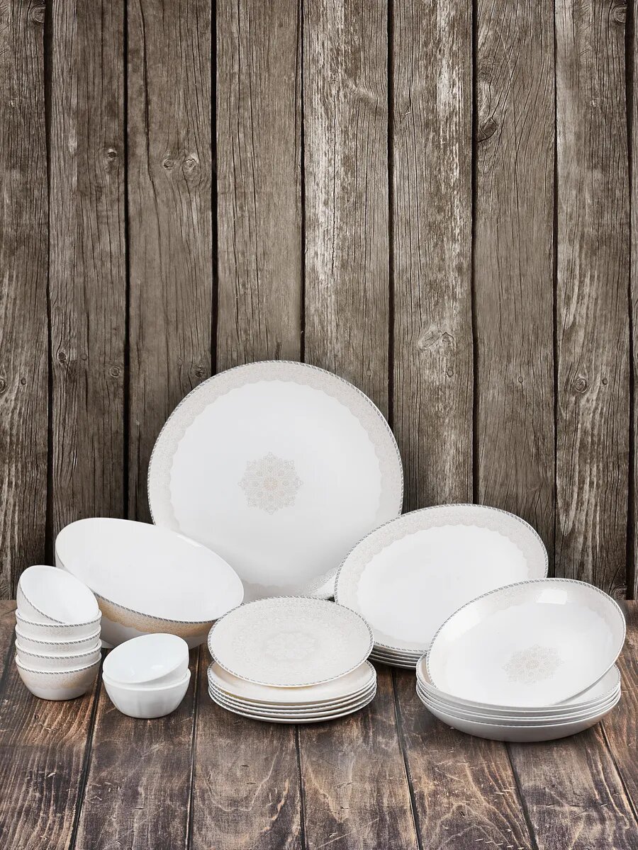 Сервиз Best Opal "Hadika Surati", 26 предметов, стеклокерамика, белый, золотистый