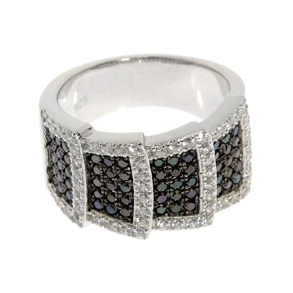 Кольцо широкое, серебро, 925 проба, родирование, циркон