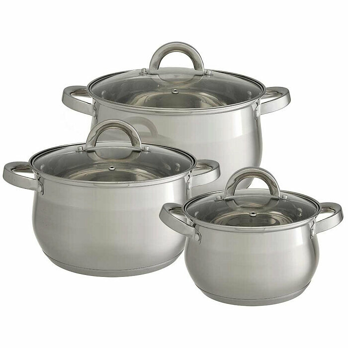 Набор кастрюль Webber BE-617/6 из нержавеющей стали со стеклянными крышками, 6 предметов