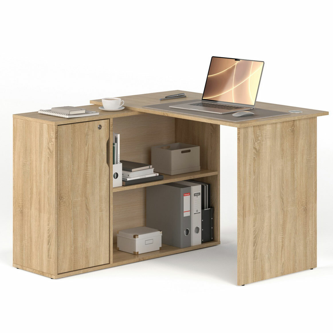 Письменный стол с поворотной тумбой с дверцей (тумба слева) МагМебель №91 дуб сонома