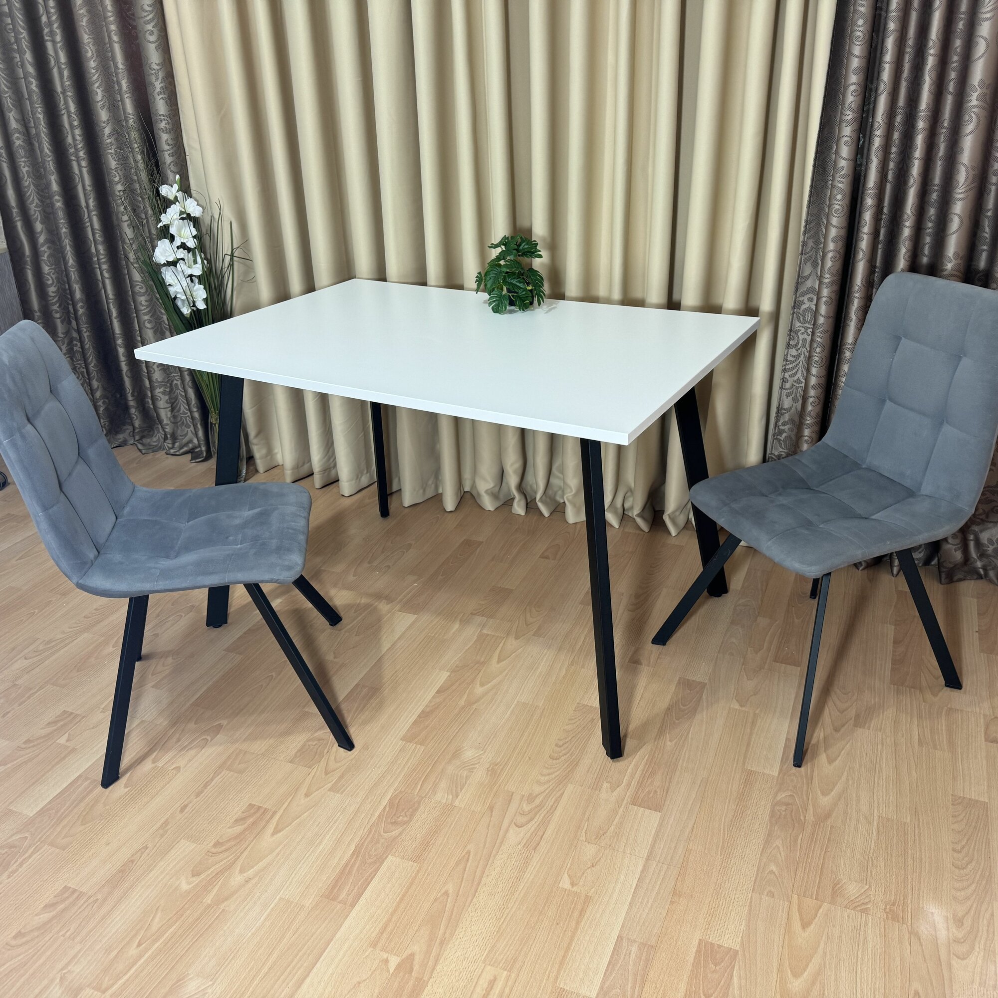 Кухонный стол Ник Белый 120*80 см. Черные ножки