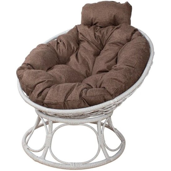 Кресло папасан Home мини с ротангом M-group белое, подушка Какао