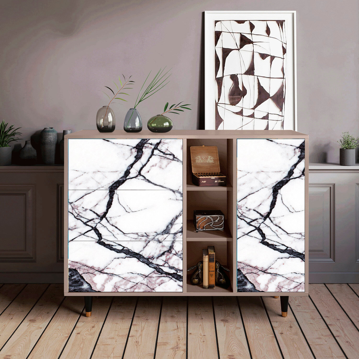Комод - STORYZ - BS2 Raven Marble, Разер - 125 x 97 x 48 см , Цвет корпуса - Бежевый
