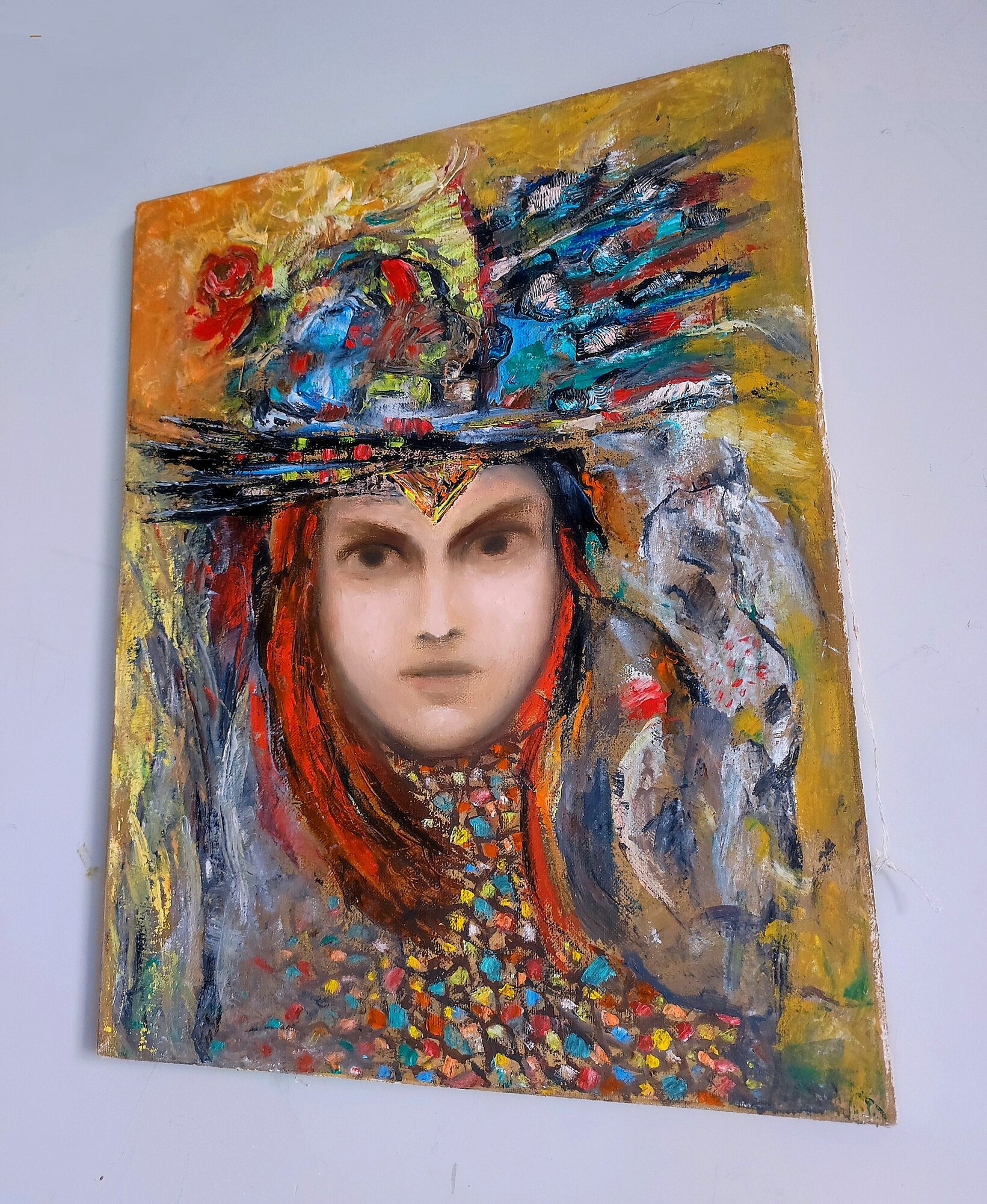 Интерьерная картина "Девушка с цветами" маслом на холсте 40х50см ручной работы