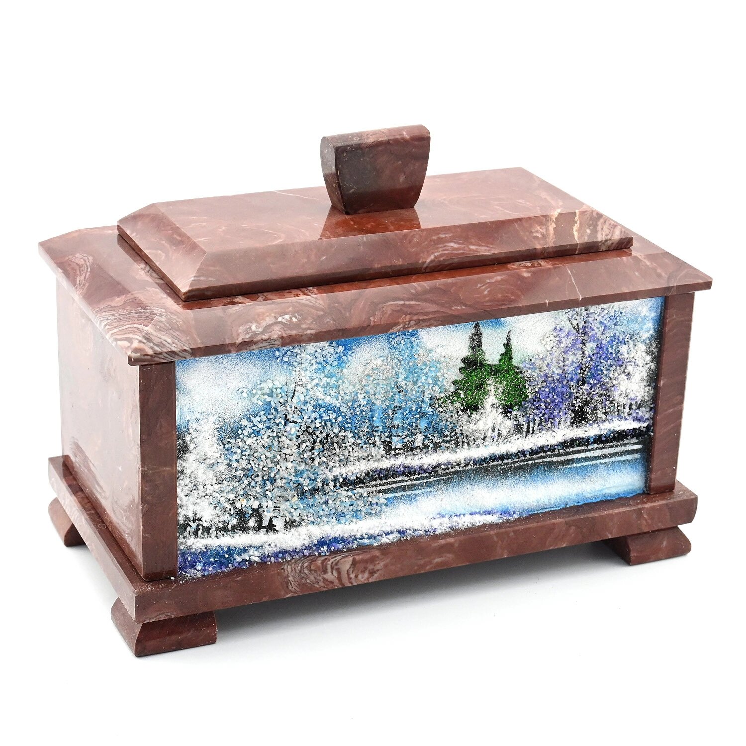 Шкатулка из лемезита каменная роспись "Зима", 190*100*135мм .