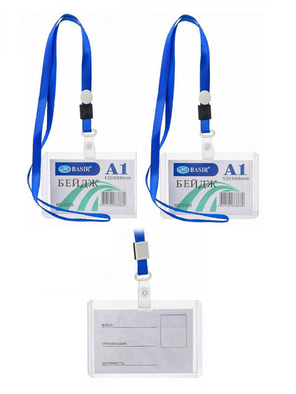 ДВА Бейджа горизонтальных зажим кнопка с лентой 10х6,8 см А1 прозрачных