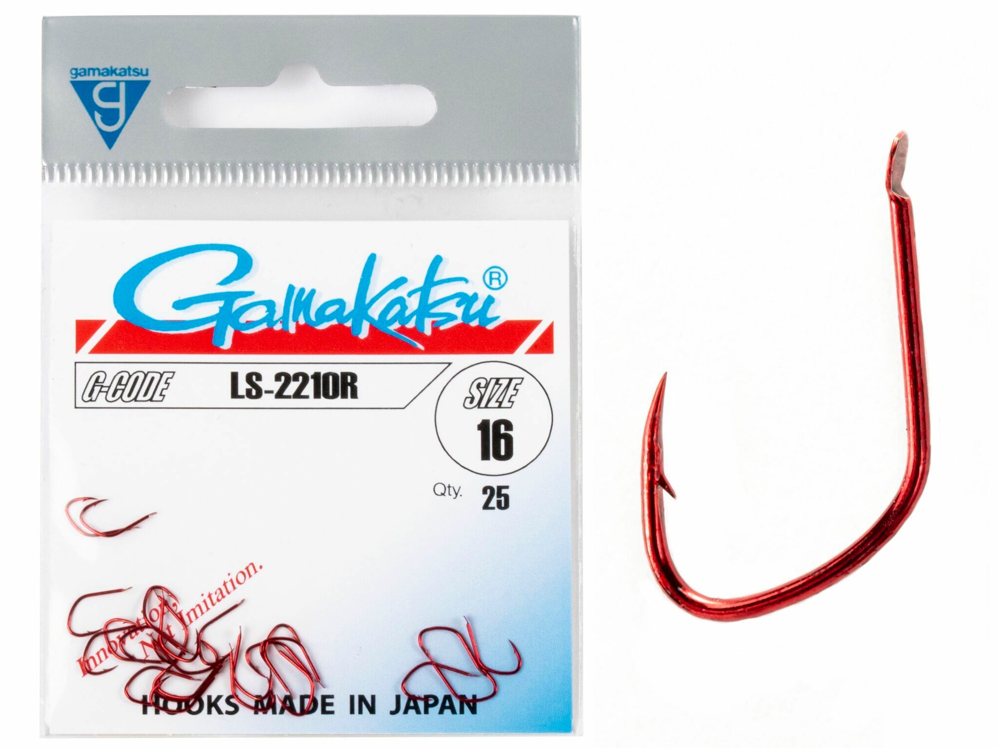 Крючки для рыбалки одноподдевные металлические набор на щуку и сома, Gamakatsu LS-2210R HOOKS RED разм. 16 25шт. по 1 упак, снасти карповые летние Япония