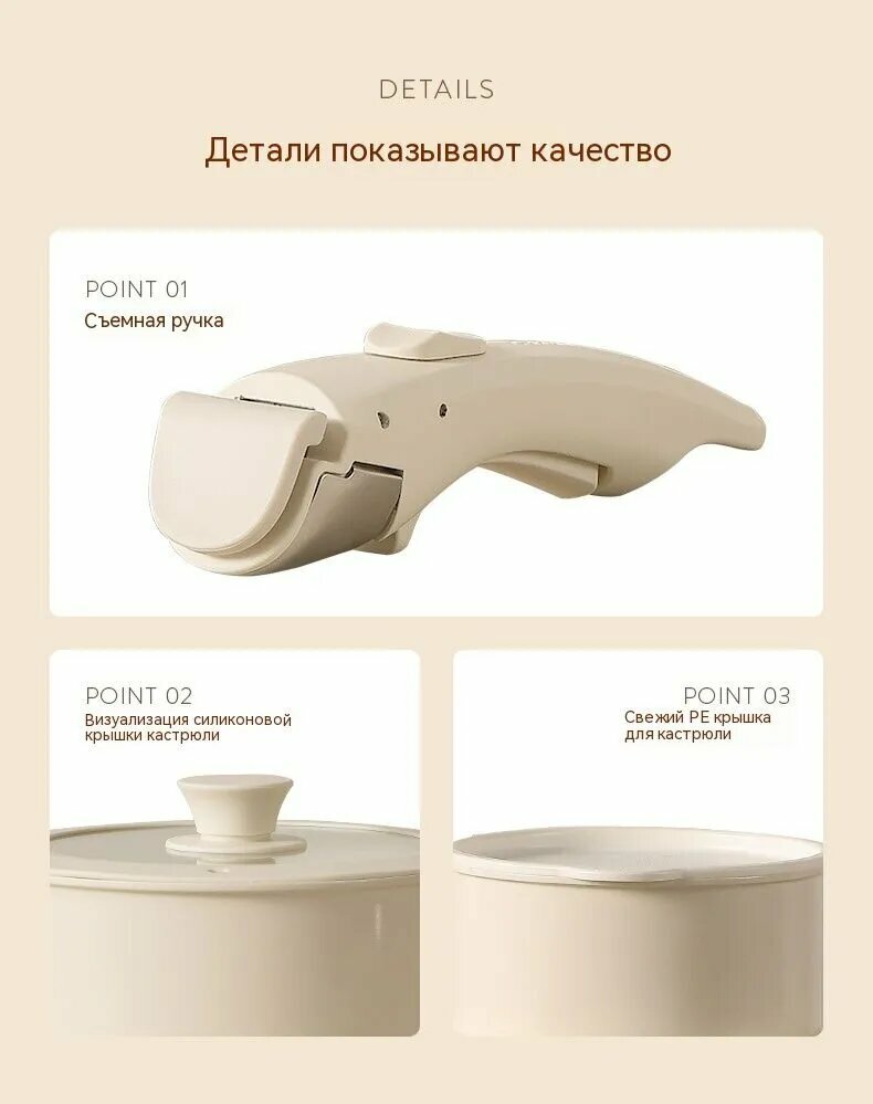 Набор сковород, керамика, антипригарное покрытие, съемная ручка, мытье в посудомойке