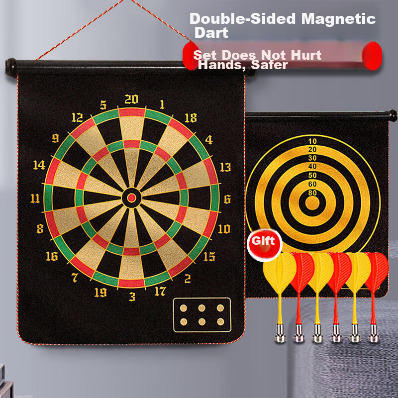 Duweike Duweike, Dartboard Set for Children, Magnetic Double-Sided Target, Large Size, Comes with 6 Magnetic Darts, 17 Inches