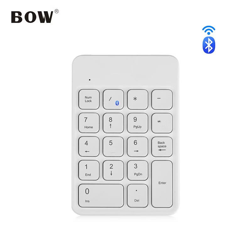 Hangshi (BOW) HB157 Wireless Bluetooth Digital Mini Keyboard, Mini Keyboard for Finance, Accounting, Cashier, And Securities, Rechargeable Bluetooth Keyboard, White