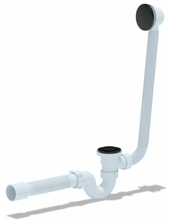 Сифон для ванны Ани пласт 1 1/2х40 мм проточный слив d50 мм автомат с выпуском клик-клак с соединением 40/50 мм черный (EC155BL)