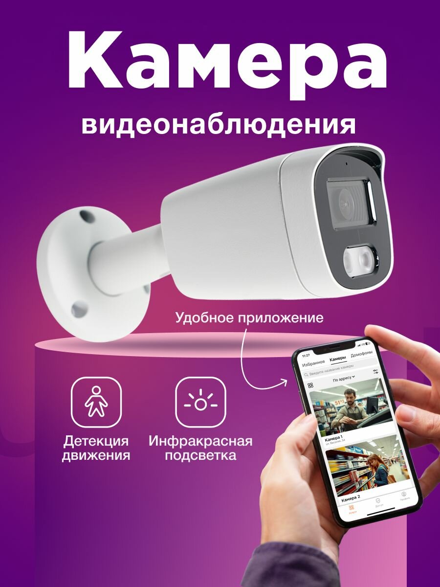 Камера видеонаблюдения уличная светосильная Longse BMSCGL500WH c облачным видеоархивом от Уфанет, Комплект с Poe инжектор (адаптер) 1шт, патчкорд 2шт