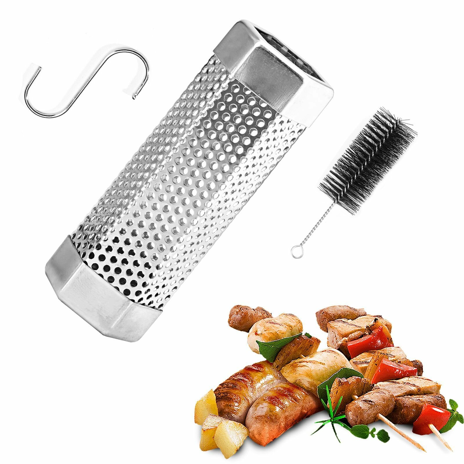 Коптильная трубка из нержавеющей стали для гриля и коптильни с щеткой и крючком, 30.5 см и 15.5 см, ароматный дым до 5 часов