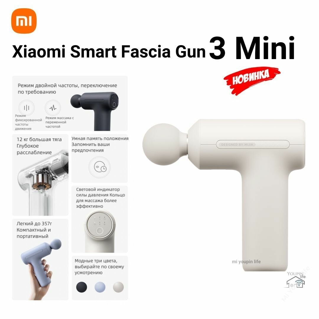 Массажный пистолет Xiaomi Mijia Smart Fascia Gun 3 Mini MJJMQ07YM, бежевый CN