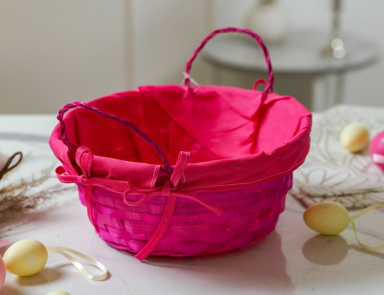 Декоративная корзина краски лета: розовый, натуральный бамбук, 21х9 см, Koopman International ATV000040-5