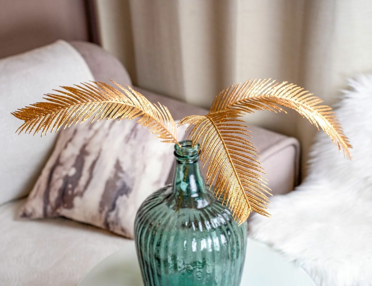 Декоративная ветка саговая пальма, текстиль, золотая, 65 см, EDG 233038-01