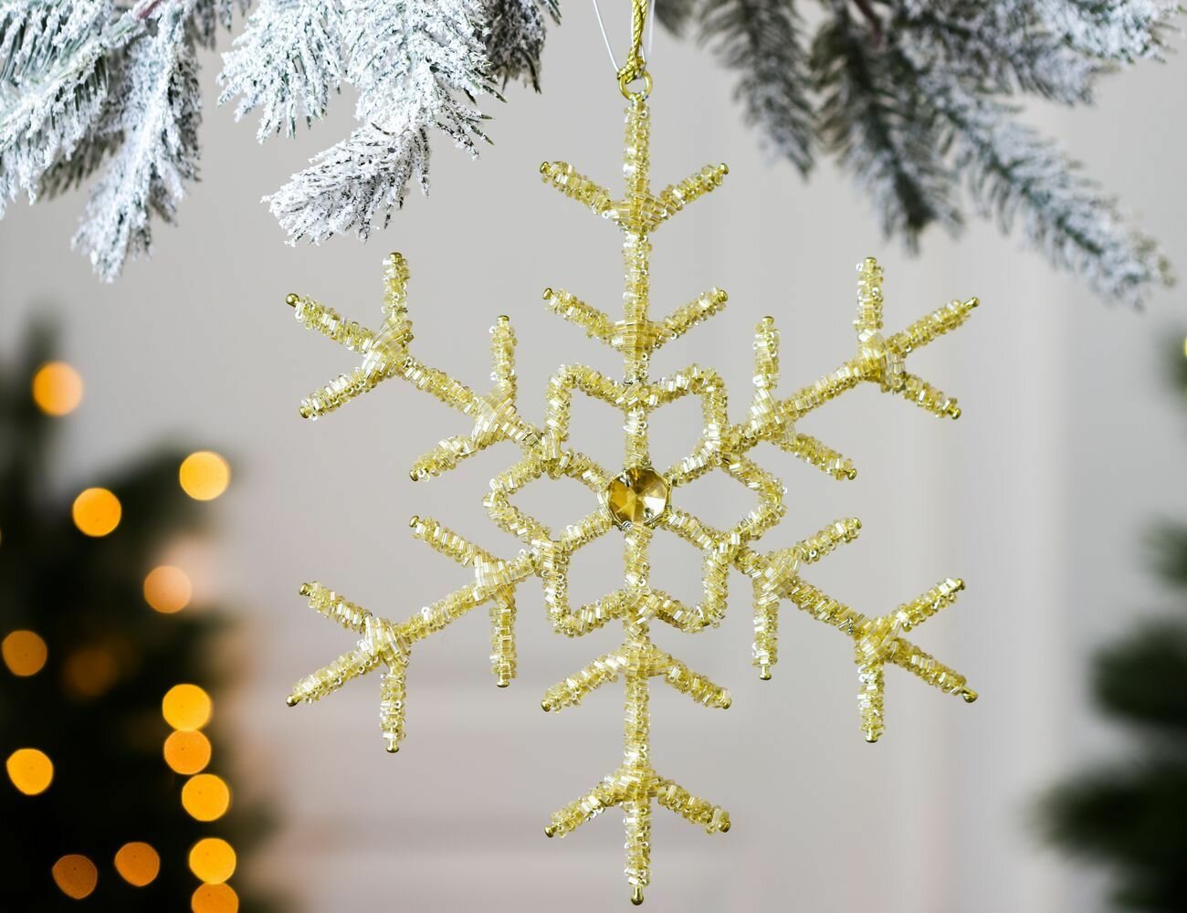 Снежинка шанталь, стеклянный бисер, золотая, 21 см, Koopman International A72100020-4