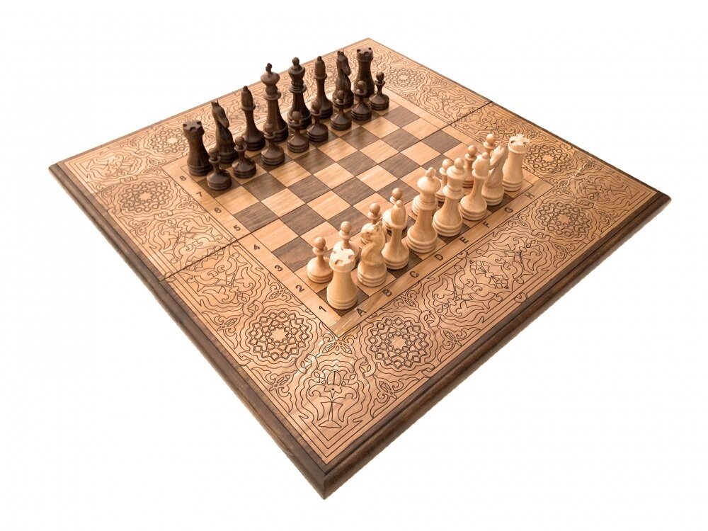 Шахматы + нарды Модерн 2 50, Zakaryan подарочные средние деревянные из бука резаные / 50х50 / армянские