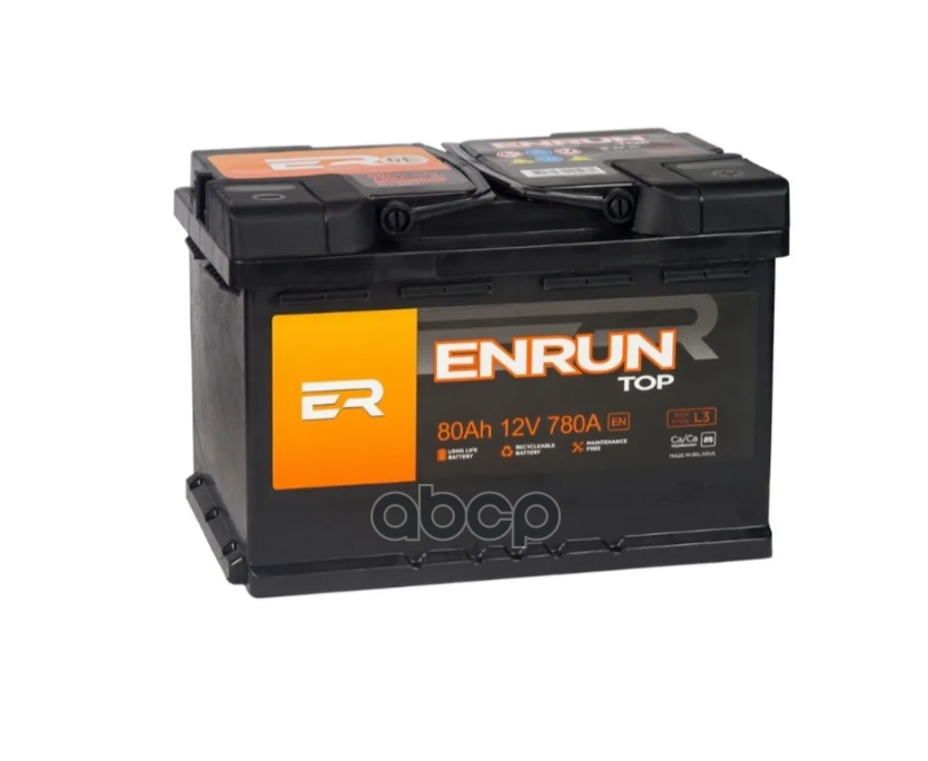 Батарея аккумуляторная ENRUN top 80а/ч 820а 12v обратная полярн. стандартные клеммы ENRUN арт. et800