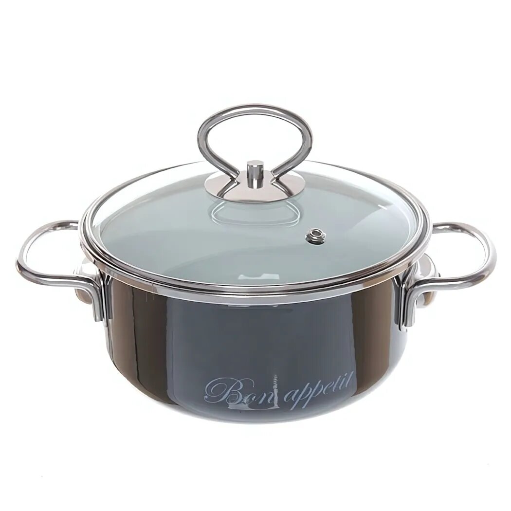 Кастрюля эмалированная 1,5л «Bon appétit», черная, с крышкой, для варки